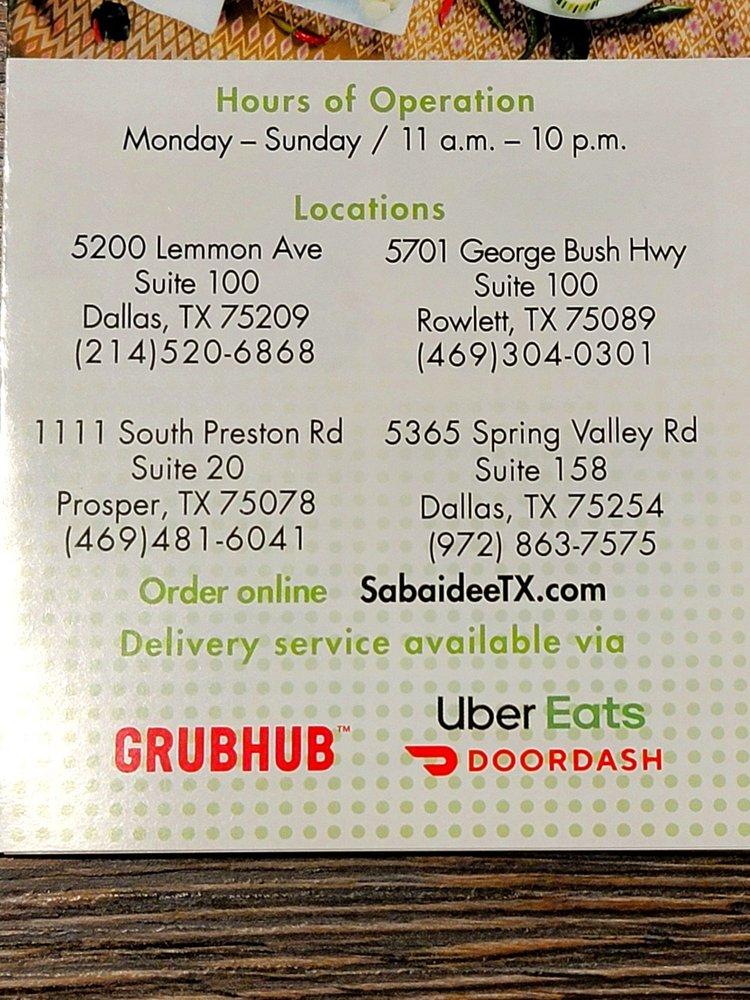 Menu at Sabaidee Lao and Thai Street Food - Rowlett restaurant, Rowlett