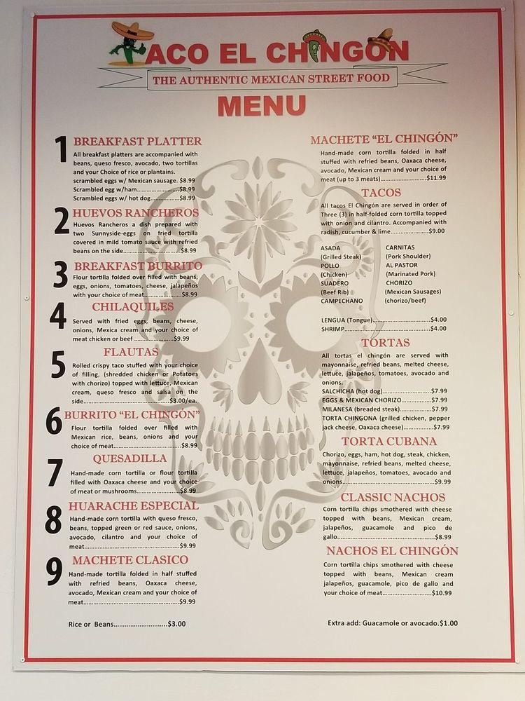 Menu at TACO EL CHINGÓN #3 restaurant, Bellmore