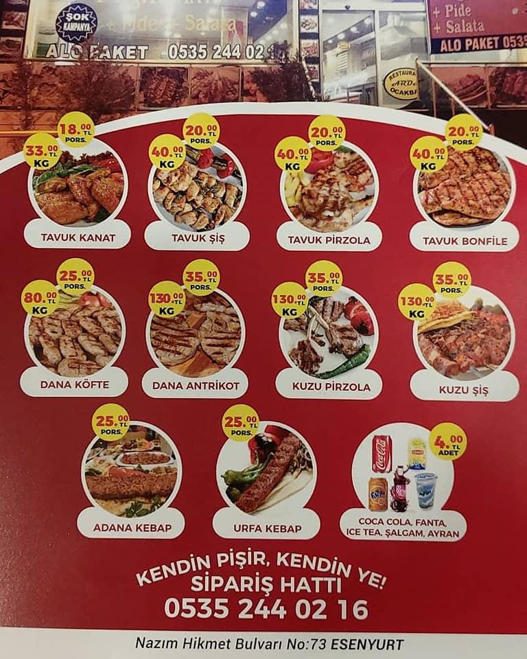 Menu at Kanatçı Arda, Istanbul, Nazım Hikmet Blv. No:73