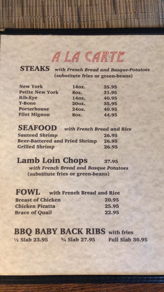 Menu at Basque Norte steakhouse, Chico