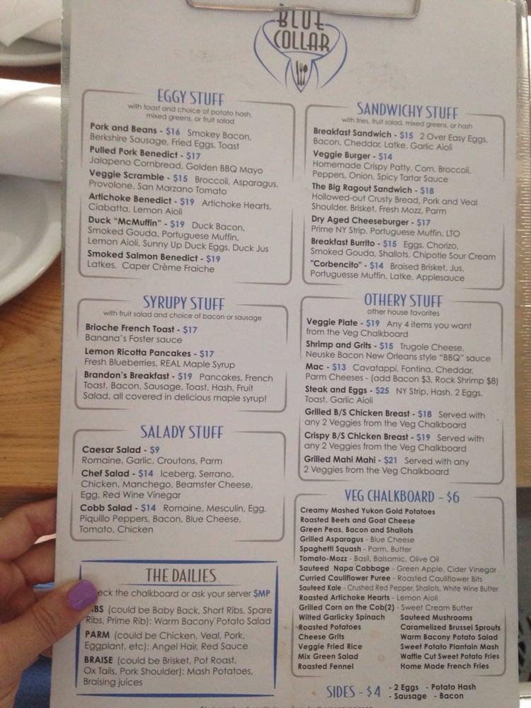 Menu at Blue Collar restaurant, Miami