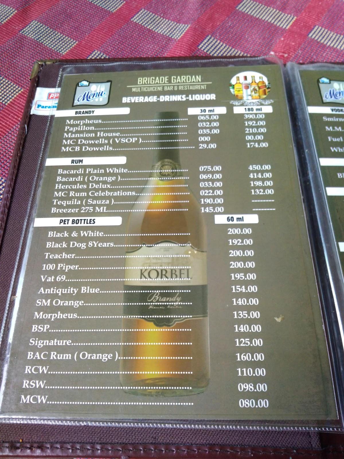 Menu at Brigade Garden Bar & Restaurant, Ballari