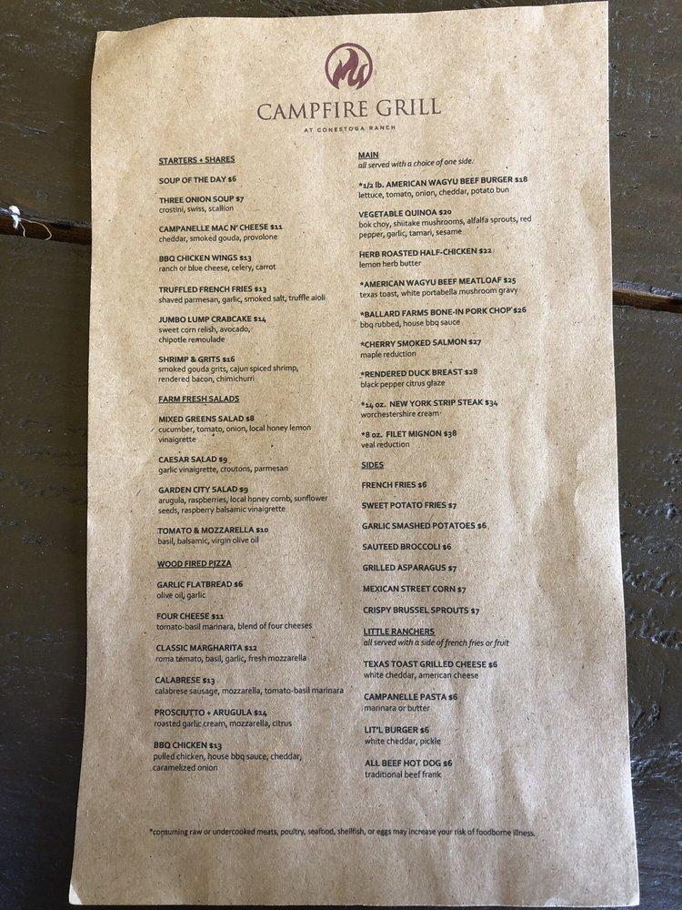 Menu at Campfire Grill Restaurant, Garden City