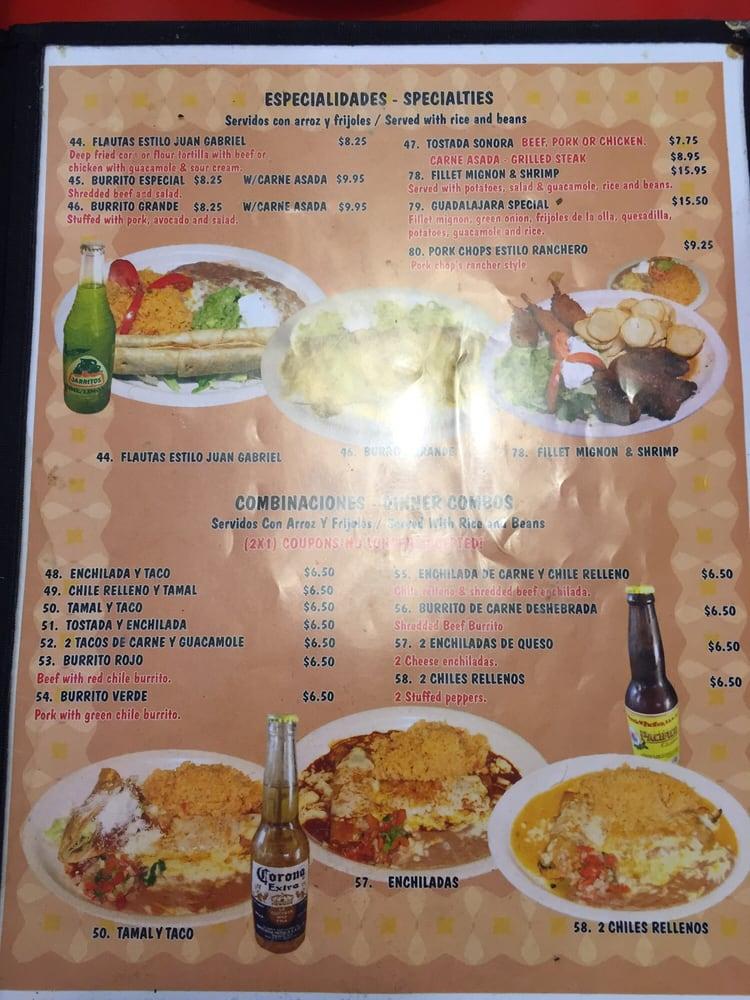 Menu at Casa Jimenez restaurant, Fontana