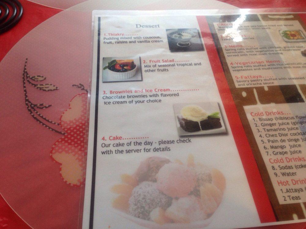 Menu at Chez Dior restaurant, Hyattsville
