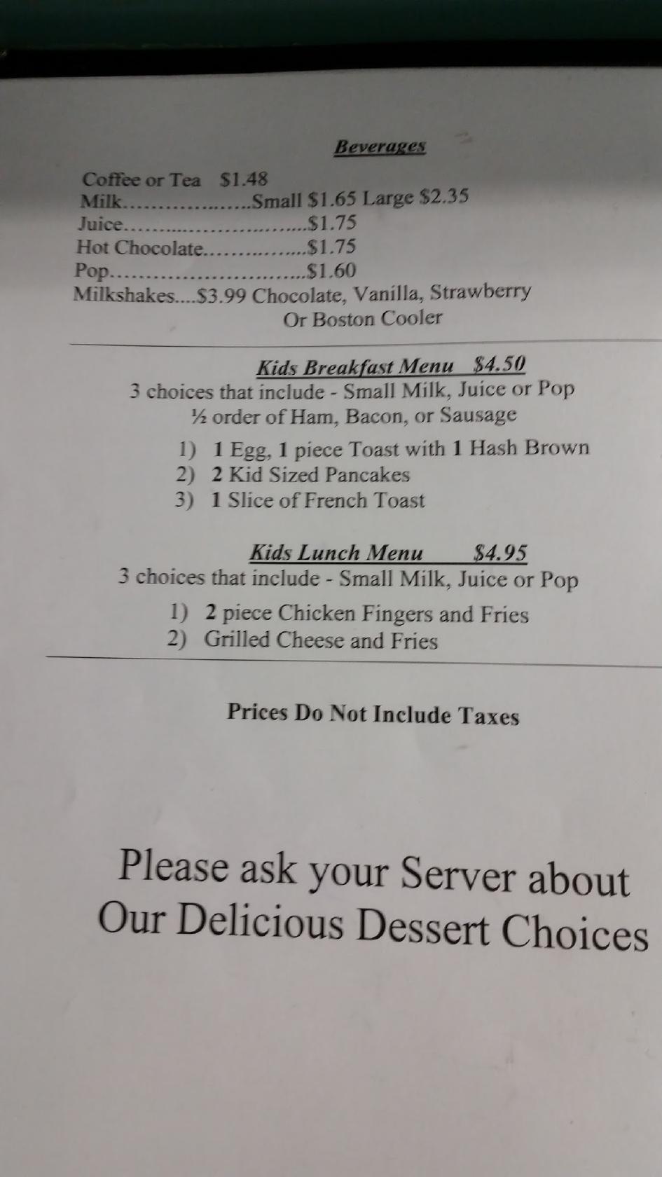 Menu at Main Street Diner restaurant, Essex