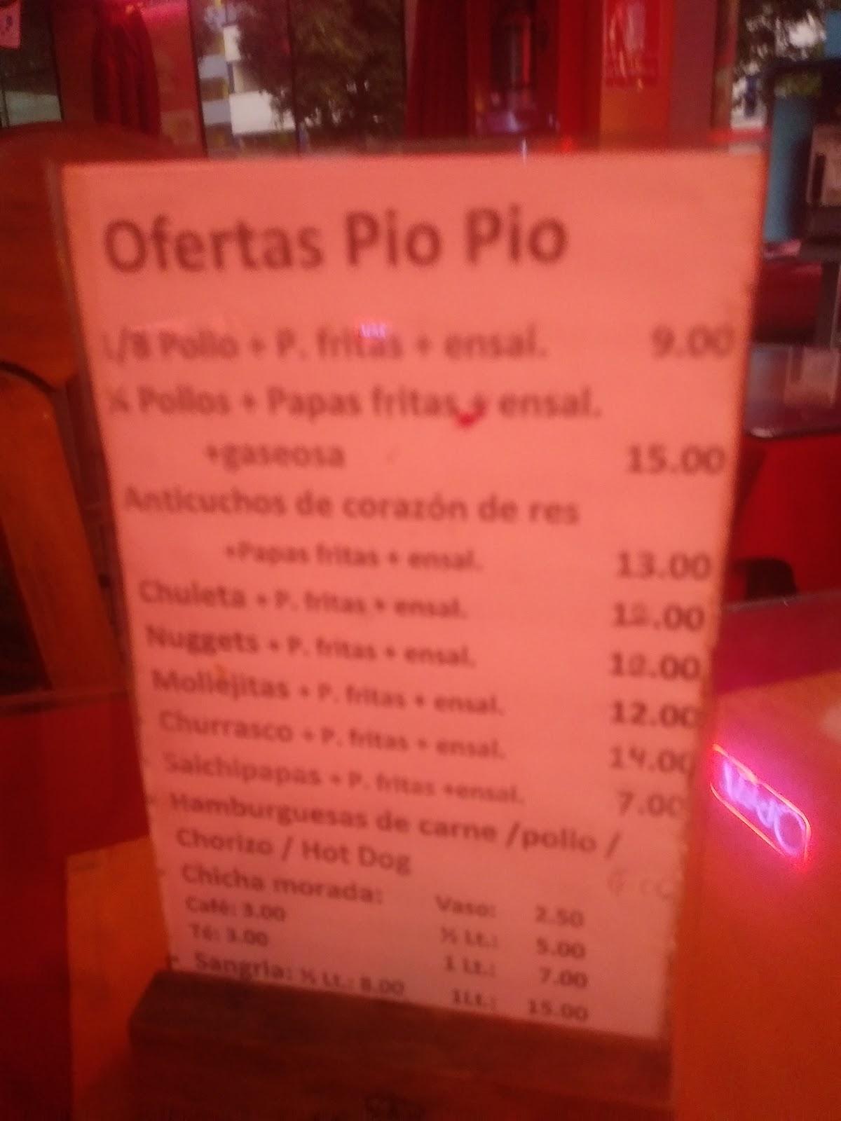Menu at Pio Pio Chicken restaurant, Jesus Maria