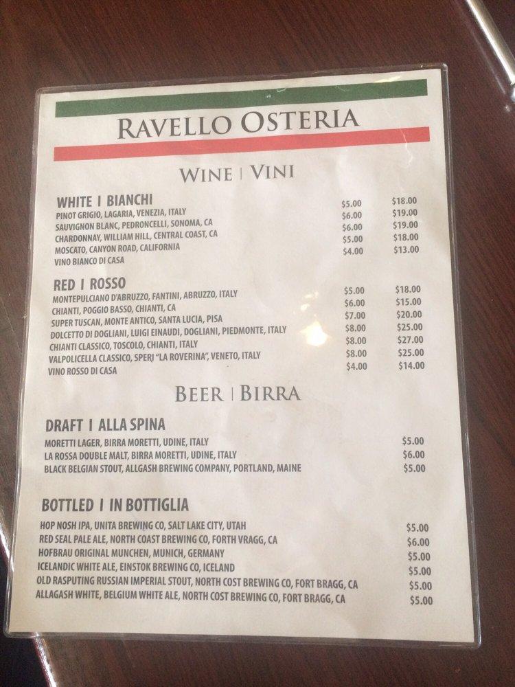 Menu at Ravello Osteria pizzeria, Monterey Park