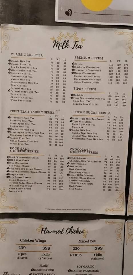 Menu at Tea Back Cafe - Sapang Palay, San Jose del Monte City