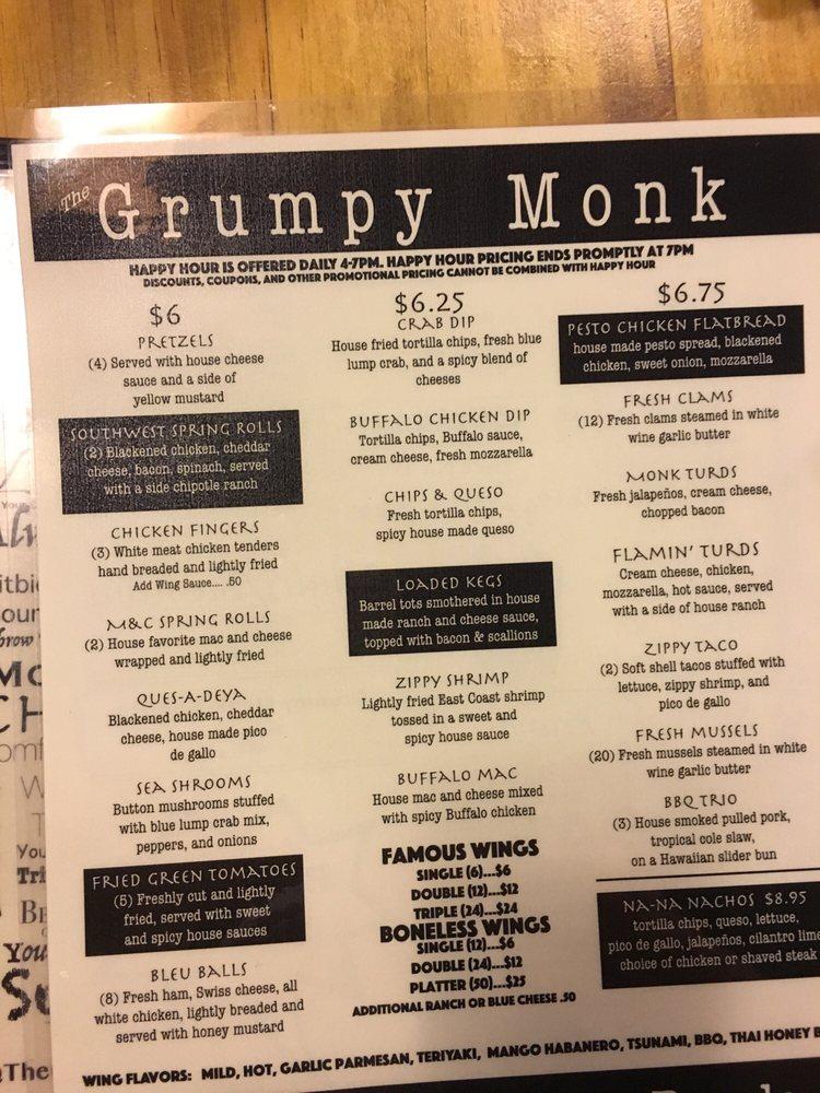 Menu at The Grumpy Monk Carolina Forest restaurant, Myrtle Beach