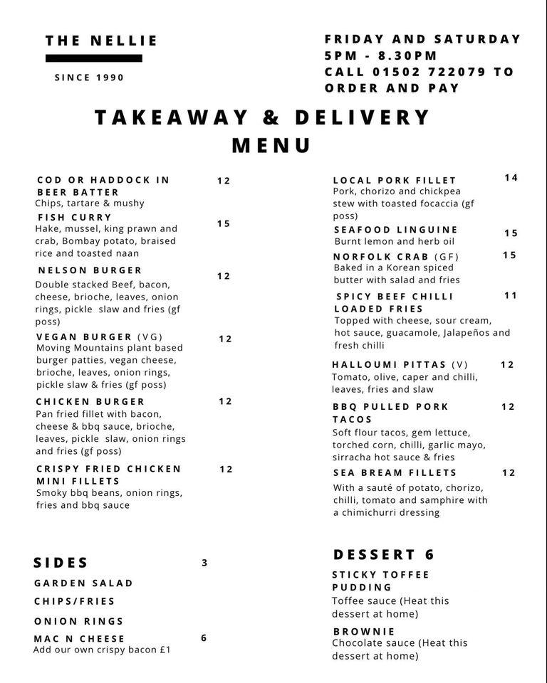 Menu at The Lord Nelson pub & bar, Southwold