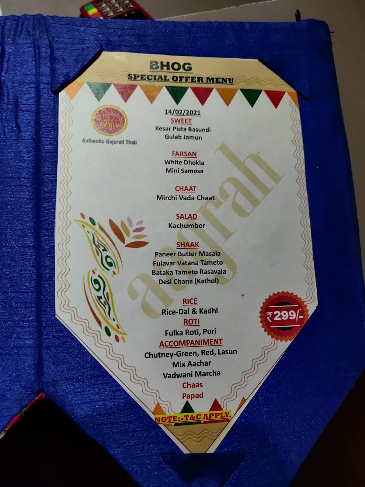 Menu at Aagrah Restaurant, Ahmedabad, Aagrah Restaurant