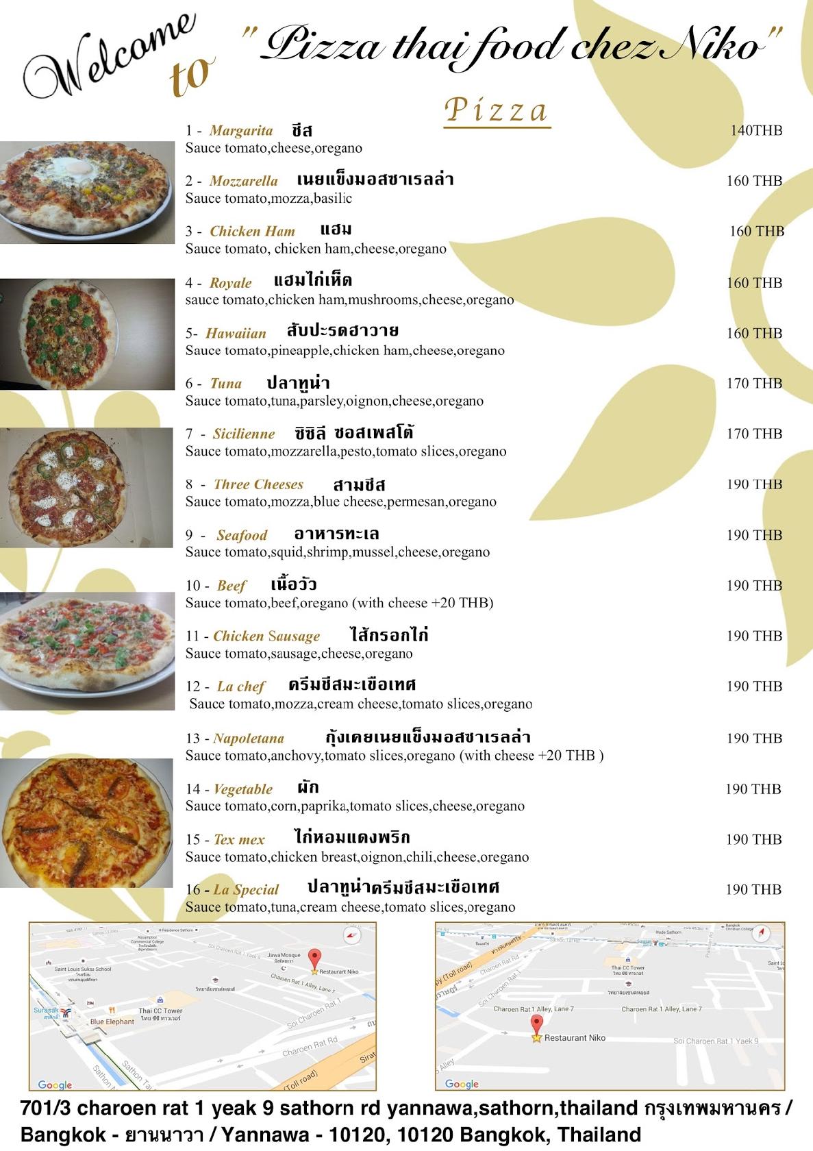 Menu at Chez Niko restaurant, Bangkok