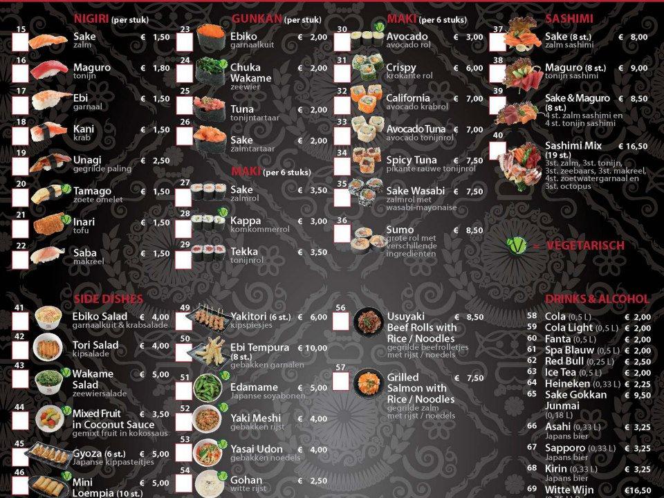 Menu at Tatsu Haarlem, Haarlem