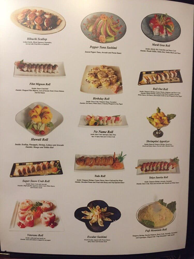 Menu at Taste of Tokyo restaurant, Destrehan