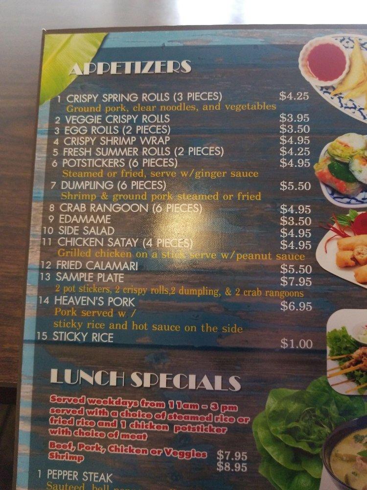 Menu at Thai Ginger restaurant, Lowell