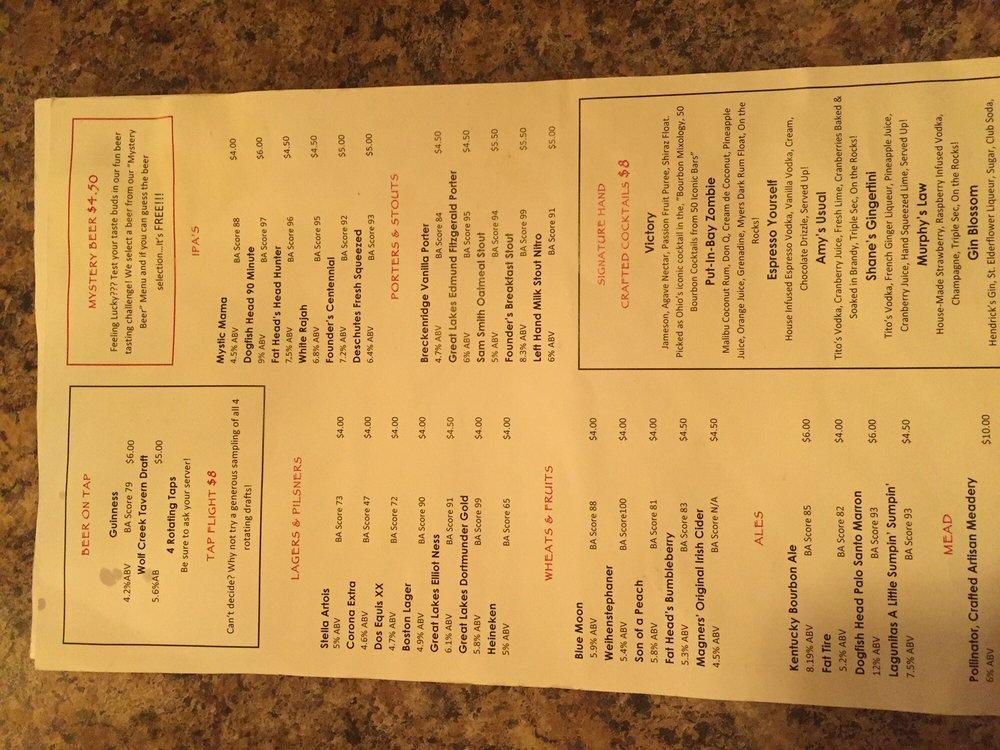 Menu at Wolf Creek Tavern restaurant, Norton