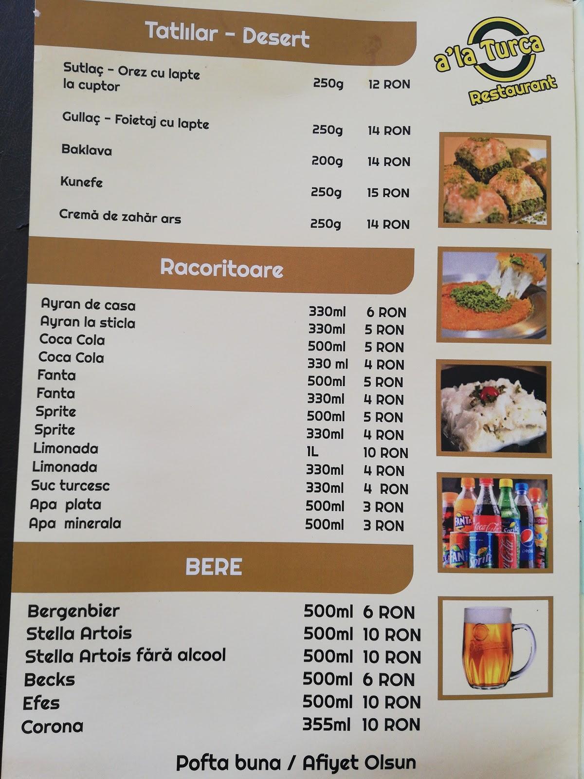 Menu at A La Turca restaurant Balotești, Bucharest