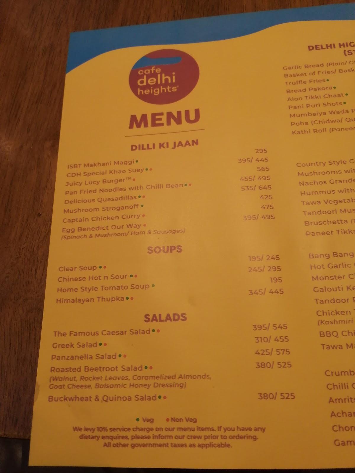 Menu at Cafe Delhi Heights, New Delhi, Vegas Mall