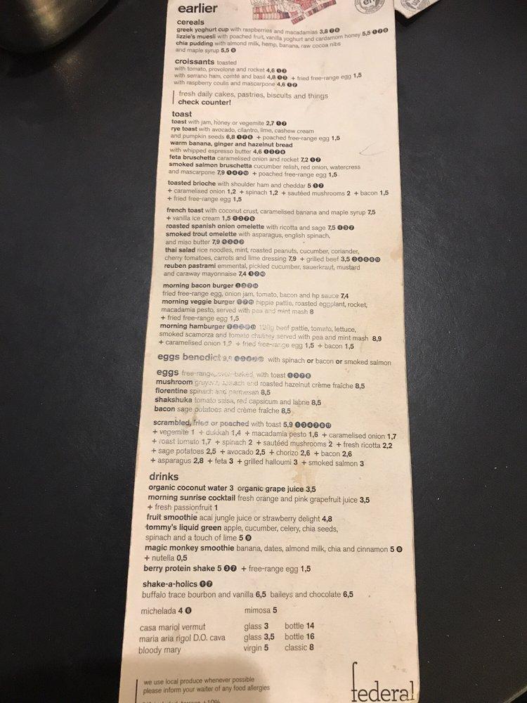 Menu at Federal Cafe, Barcelona, Carrer del Parlament