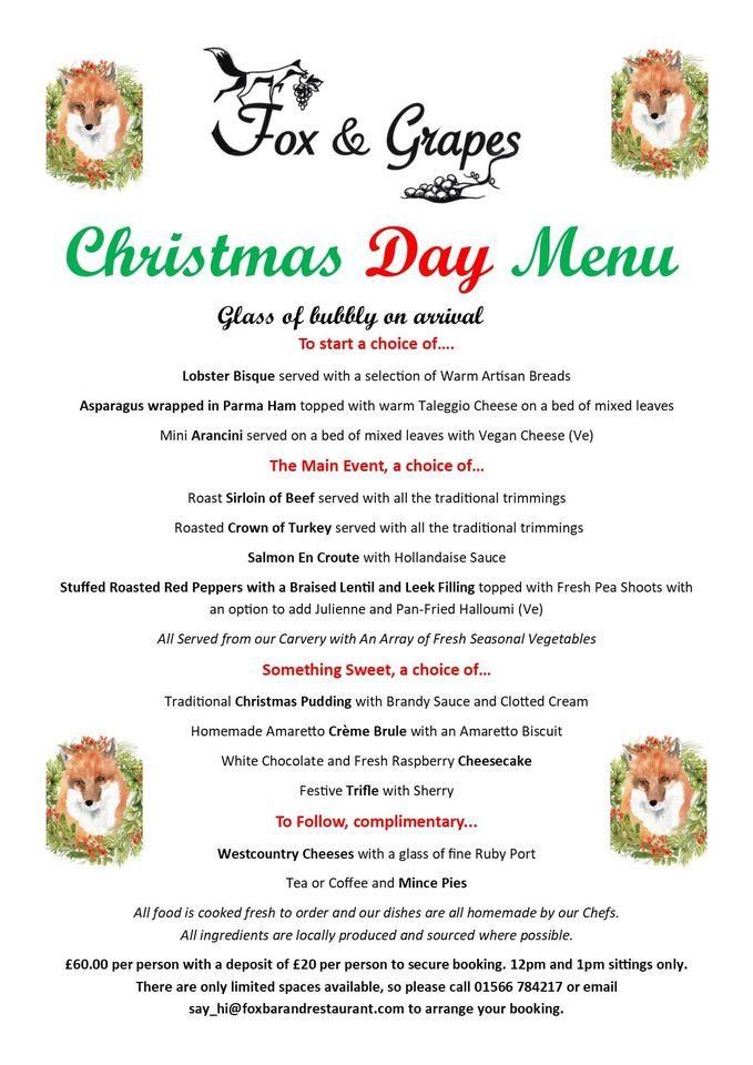 Menu at Fox and Grapes pub & bar, Lifton