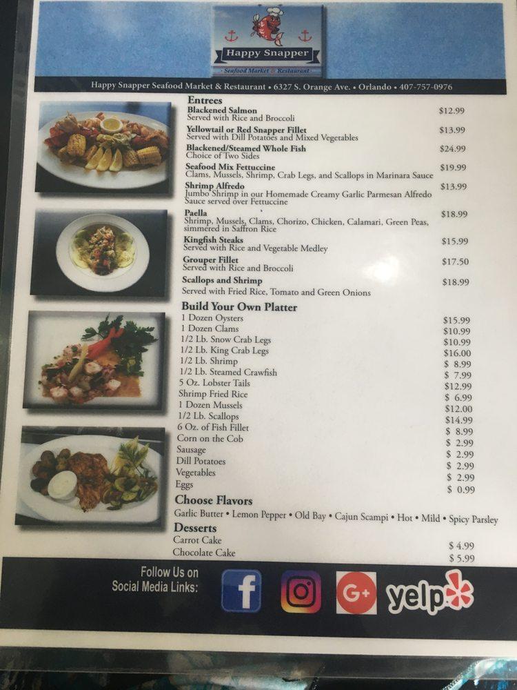 Menu at HAPPY SNAPPER SEAFOOD RESTAURANT, Orlando