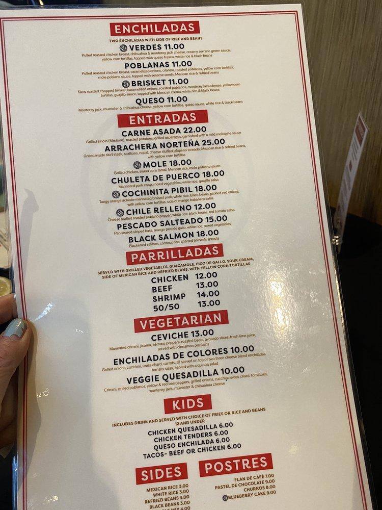 Menu at Madre's Mexican Kitchen restaurant, Tulsa