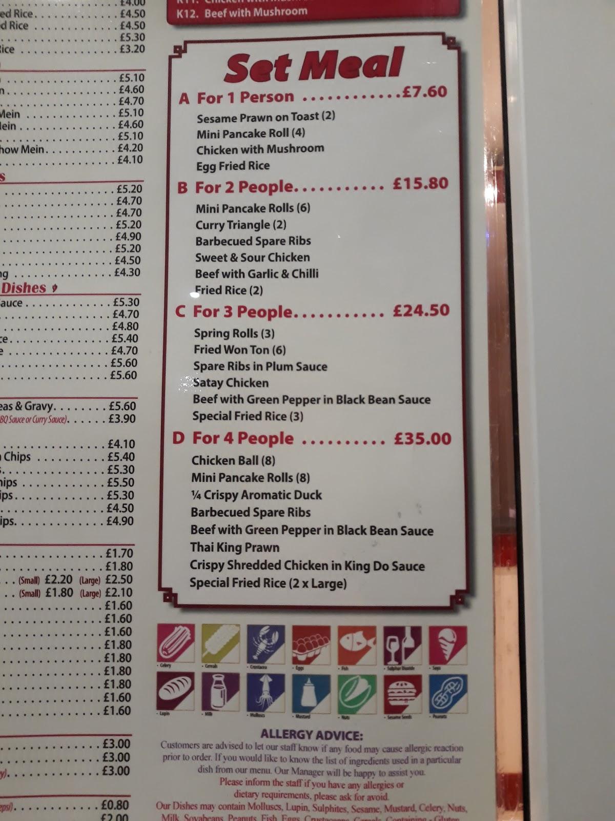 Menu at New Loon Fung restaurant, Sheffield
