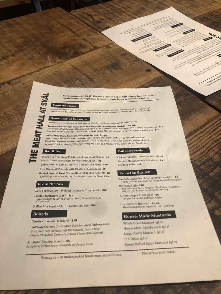 Menu at Skål Beer Hall pub & bar, Seattle