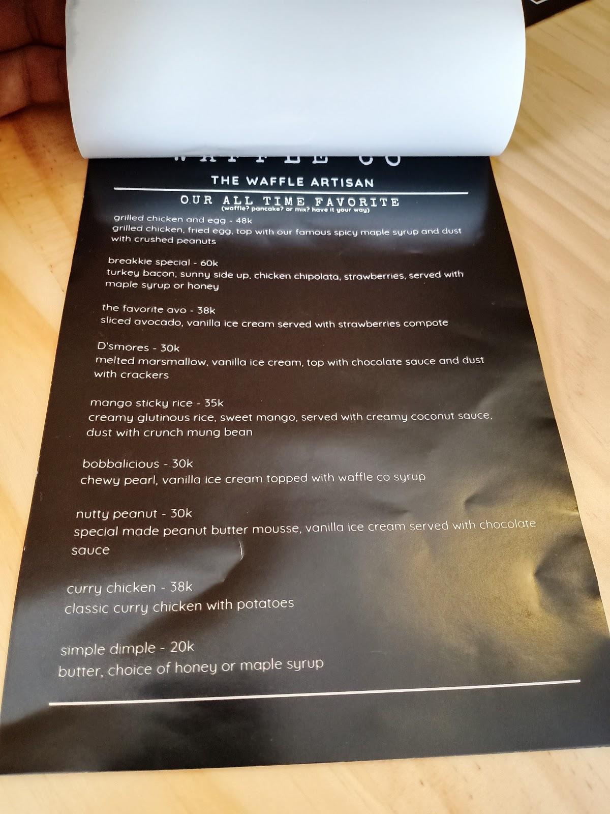 Menu at Waffle Co cafe, Batam