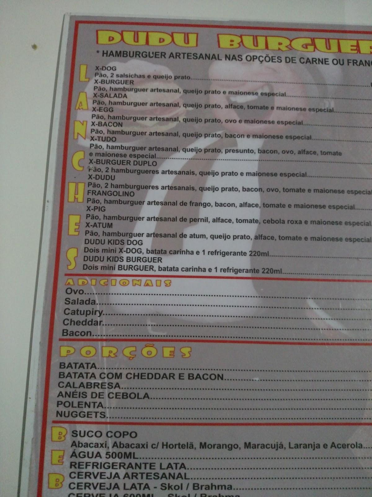 Menu em Hamburgueria artesanal Dudu Burguer Jarinu restaurante, Jarinu