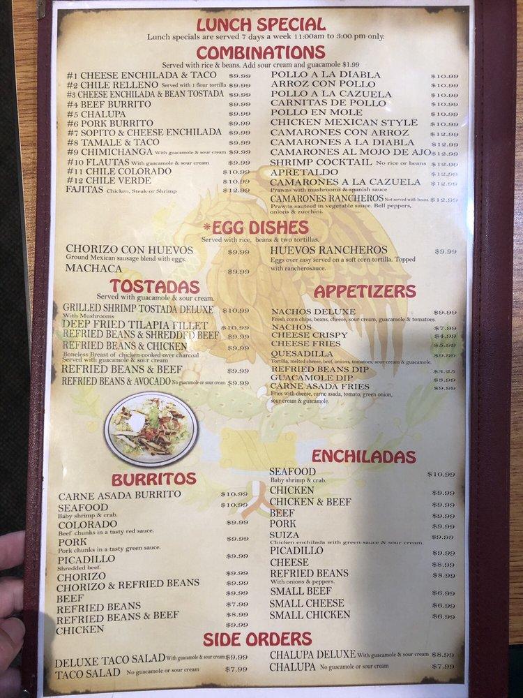 Menu at La Fiesta restaurant, Fernley