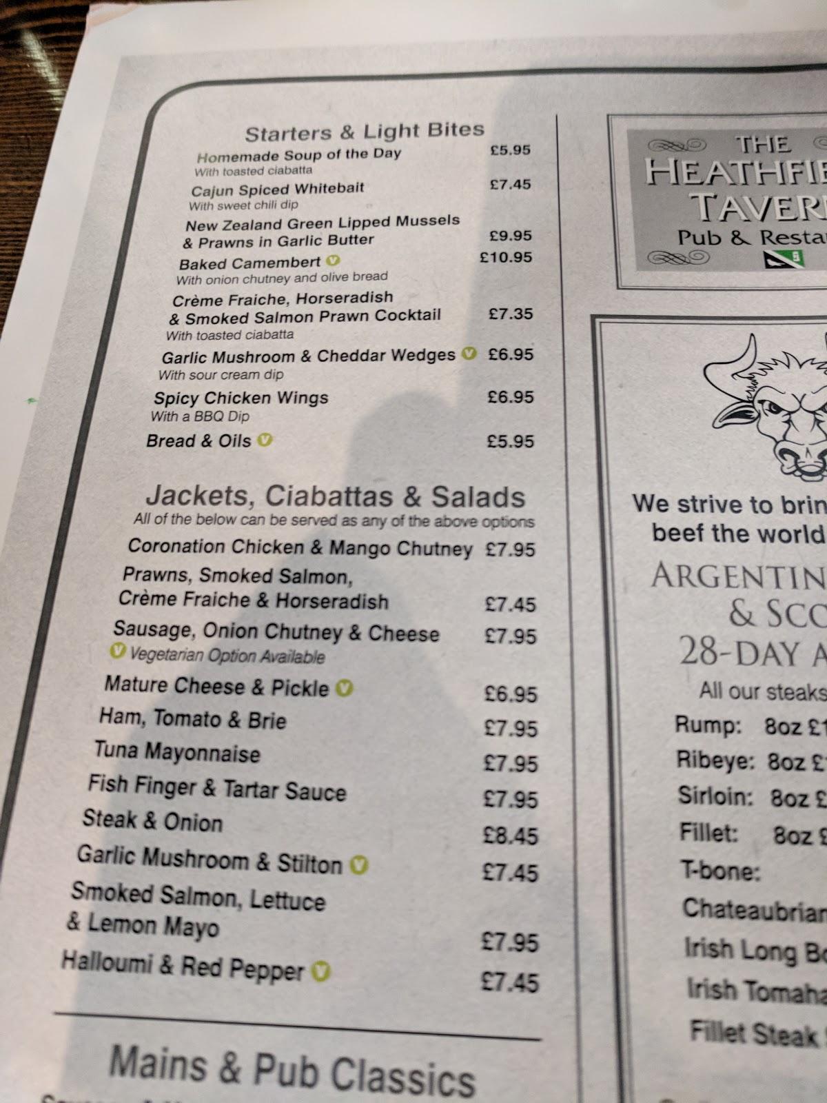 Menu at The Heathfield Tavern pub & bar, Heathfield