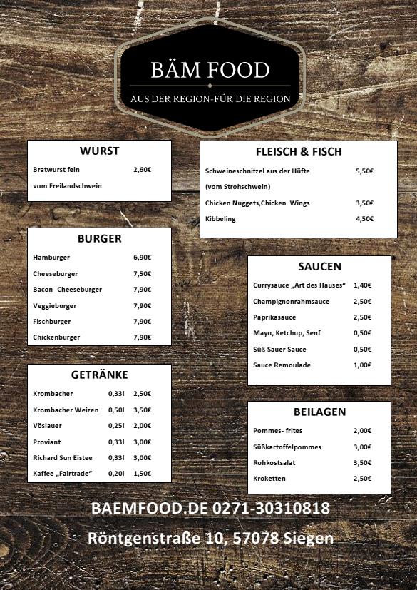 Speisekarte von BÄM FOOD Inh. Alexander Nikolay restaurant, Siegen