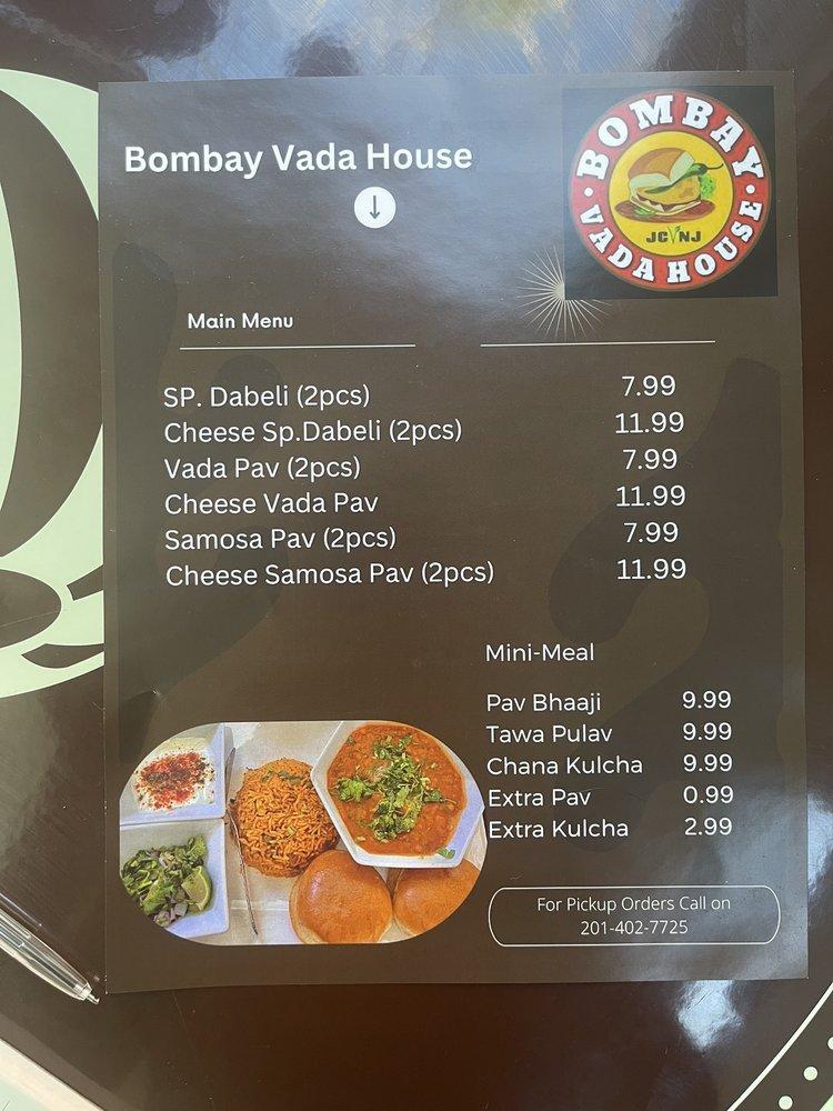 Menu at Bombay vada house restaurant, Jersey City