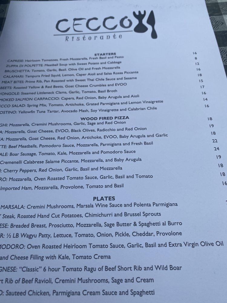 Menu at Cecco Ristorante restaurant, Solvang
