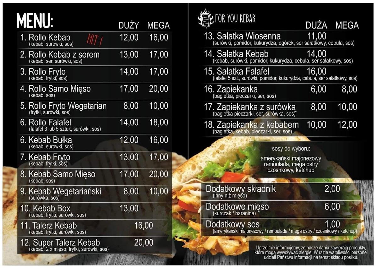 Menu at ForYou-Kebab restaurant, Radziejow