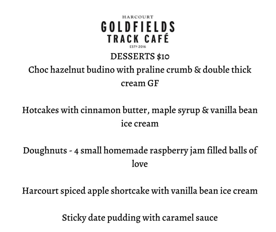 Menu at Goldfields Track Café cafe, Harcourt