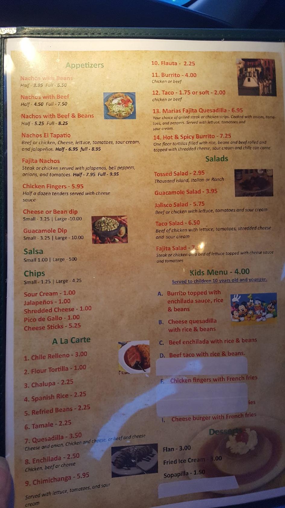 Menu at Los Patrones restaurant, Bay Minette