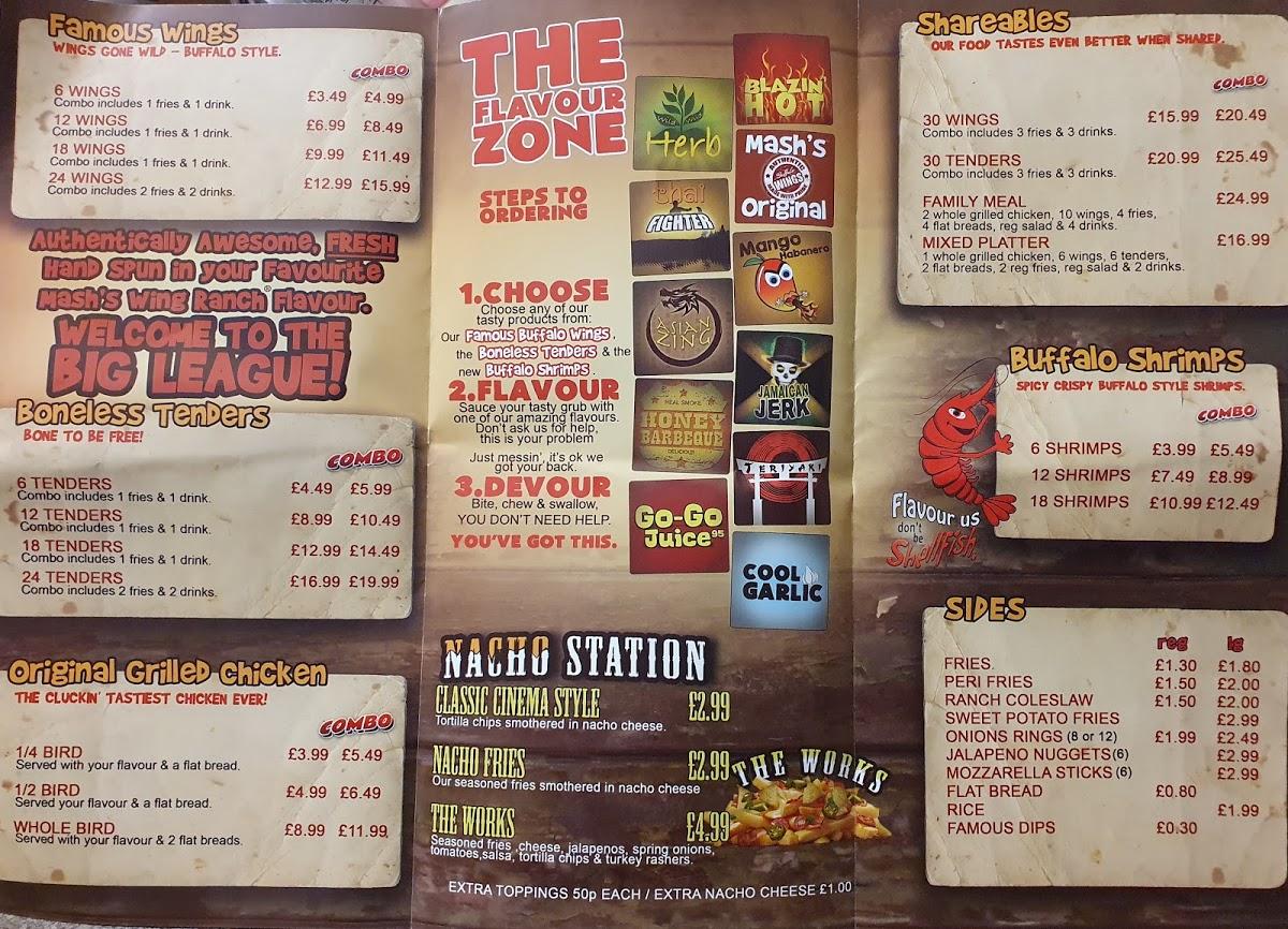 Menu at Mash’s Wing Ranch restaurant, Manchester