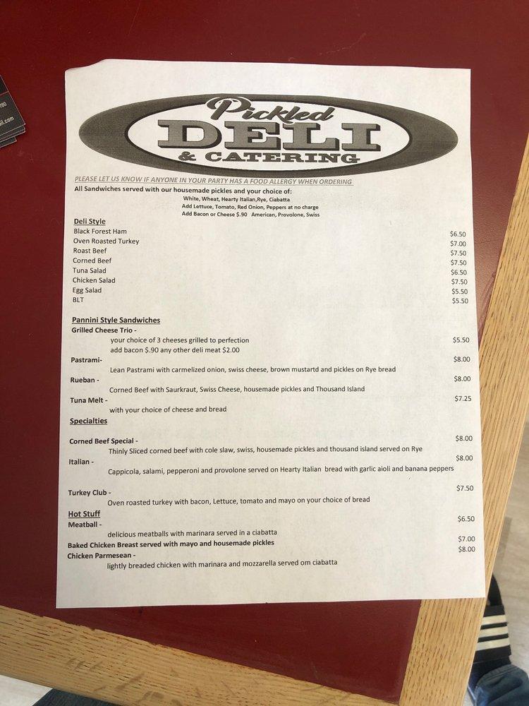 Menu at Pickled Deli and Catering restaurant, Somerset