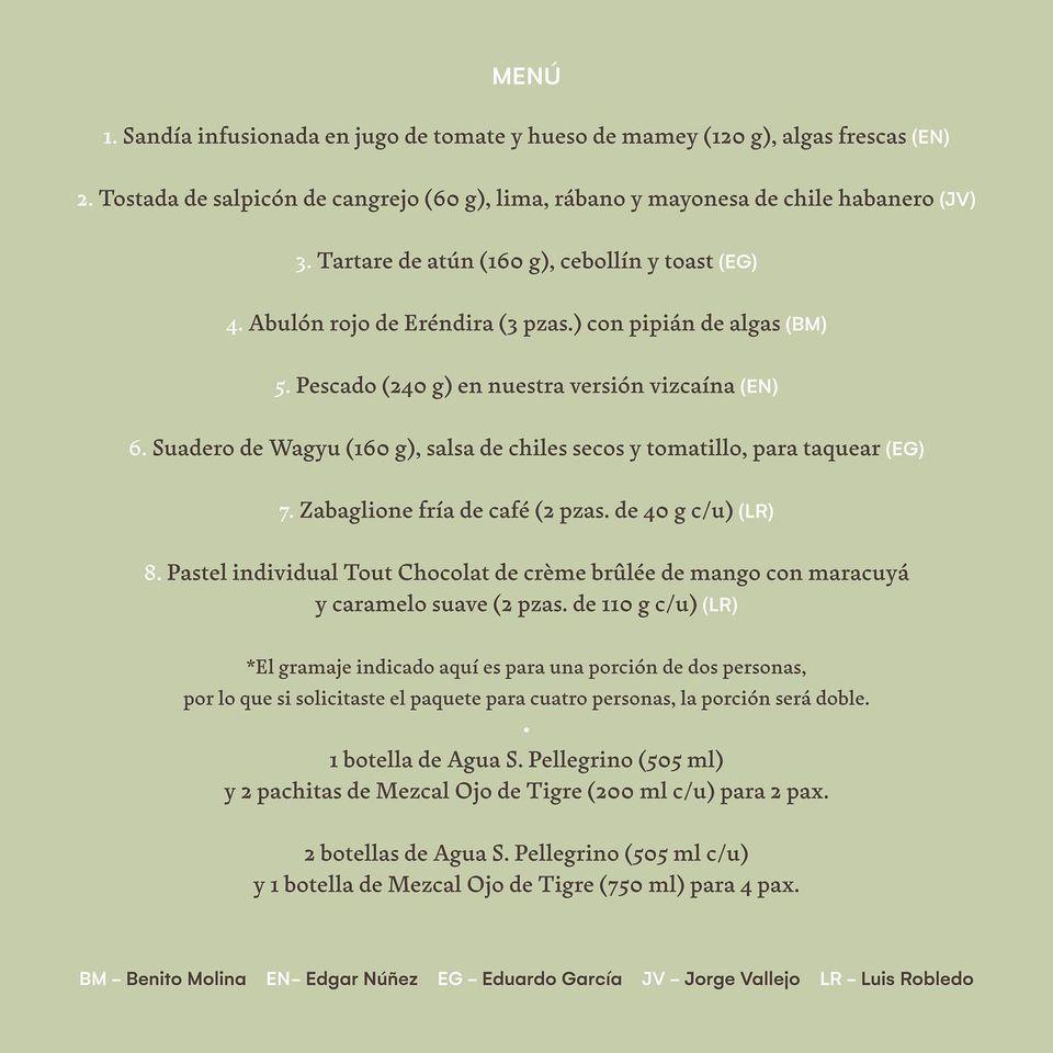 Carta del restaurante Quintonil, Ciudad del México, Newton 55 Col. Polanco