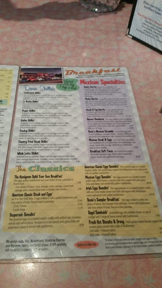 Menu at Rosie's Diner Aurora cafe, Aurora