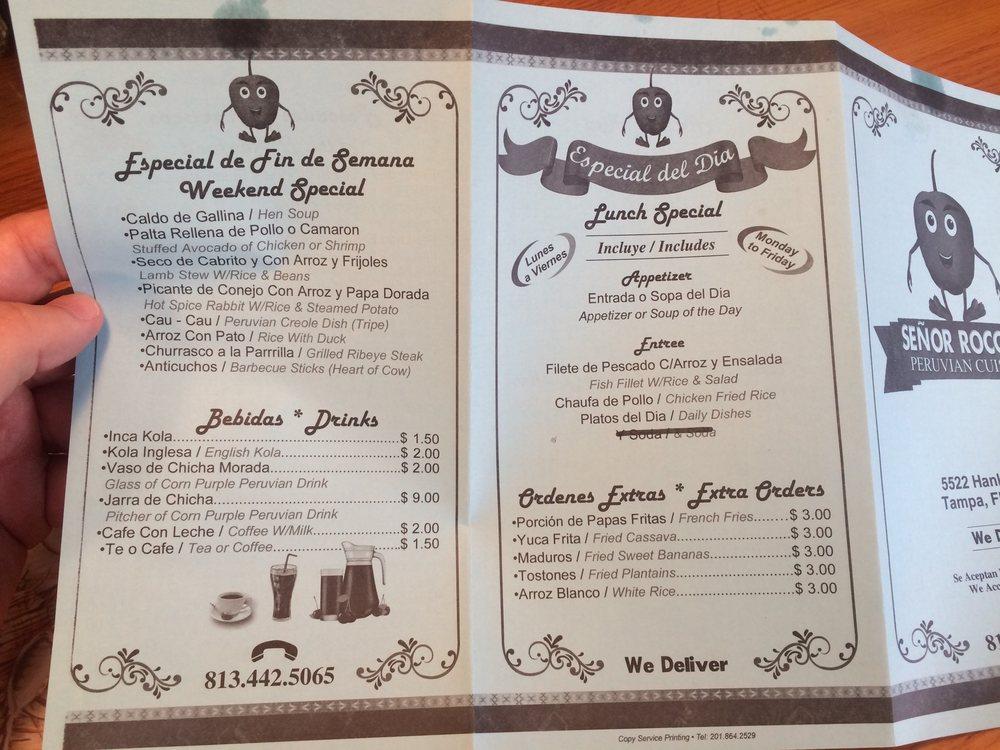 Menu at Señor Rocoto restaurant, Tampa