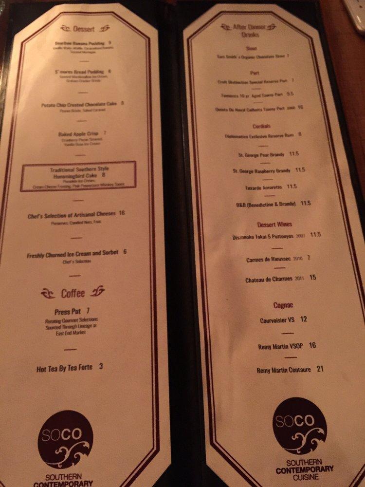 Menu at Soco Restaurant, Orlando