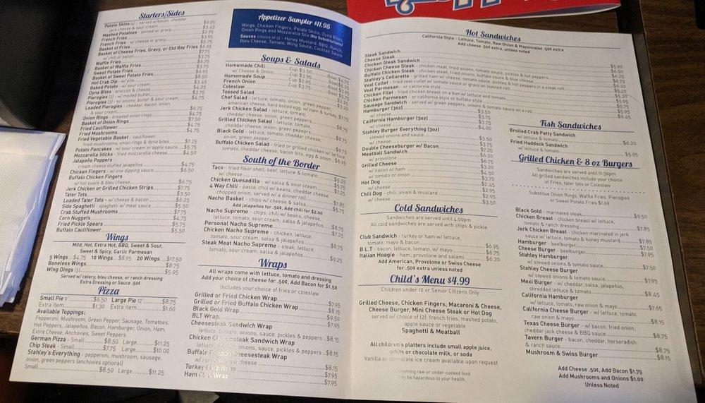 Menu at Stahley's Cellarette pub & bar, Allentown