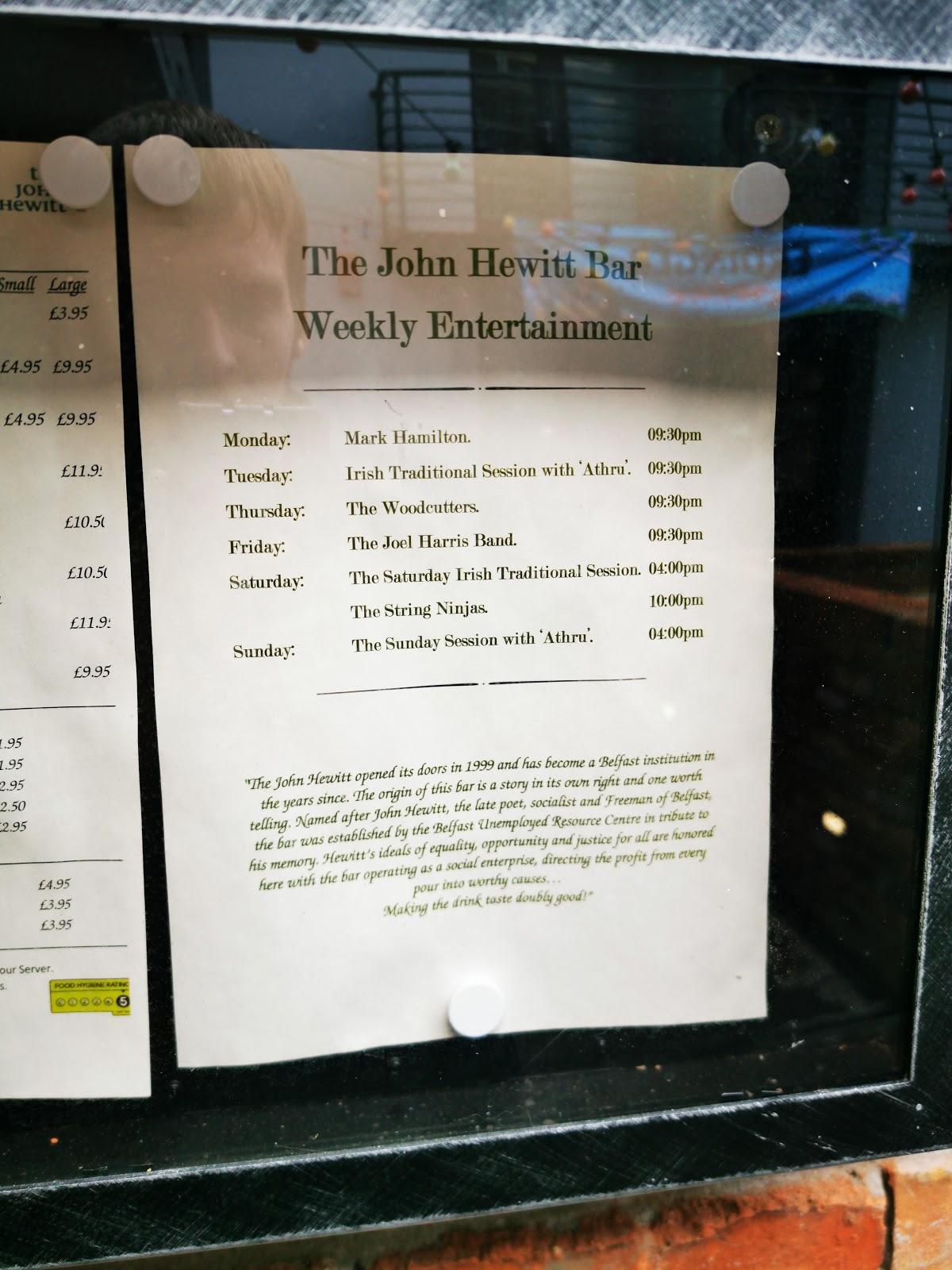 Menu at The John Hewitt pub & bar, Belfast