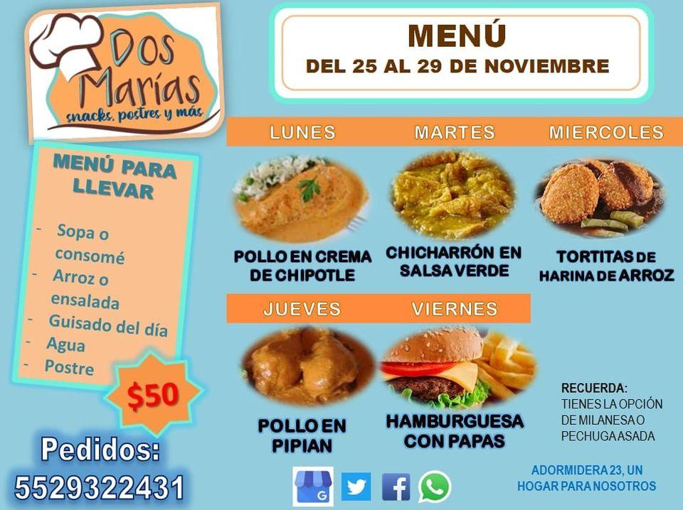 Carta de Cafetería Dos Marías, Ciudad de México