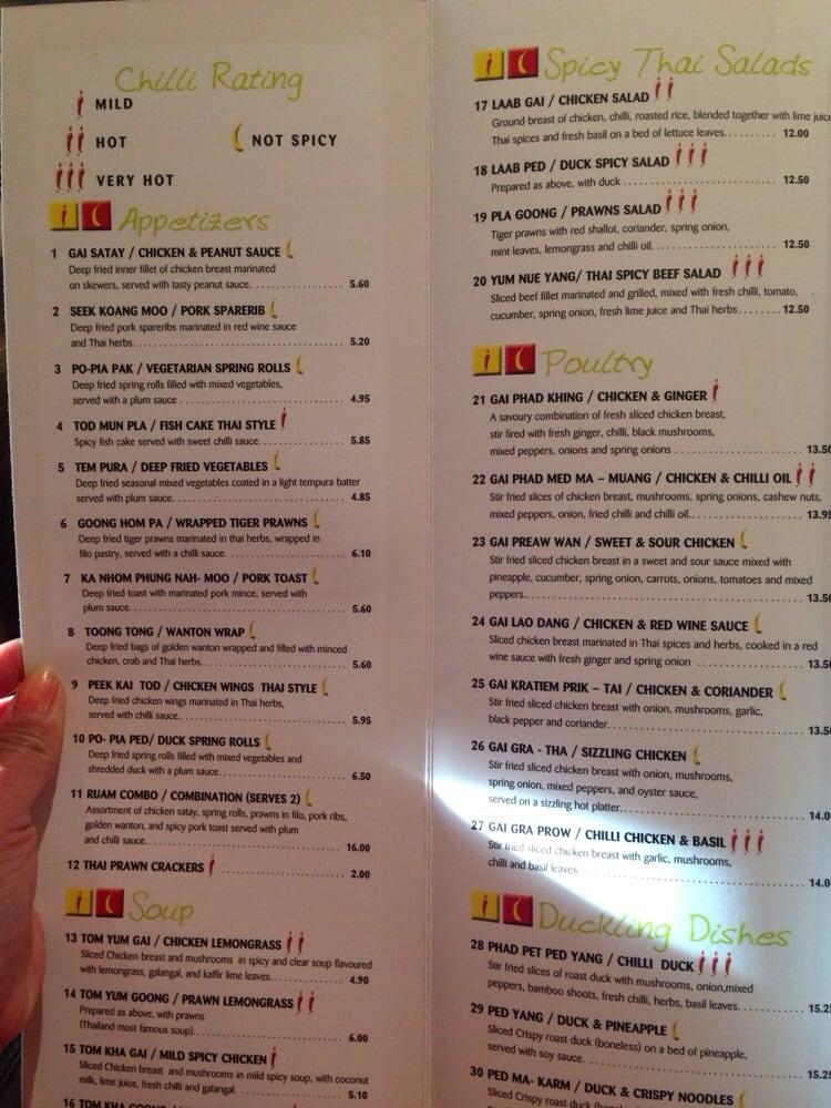 Menu at Chilli Banana restaurant, Dublin