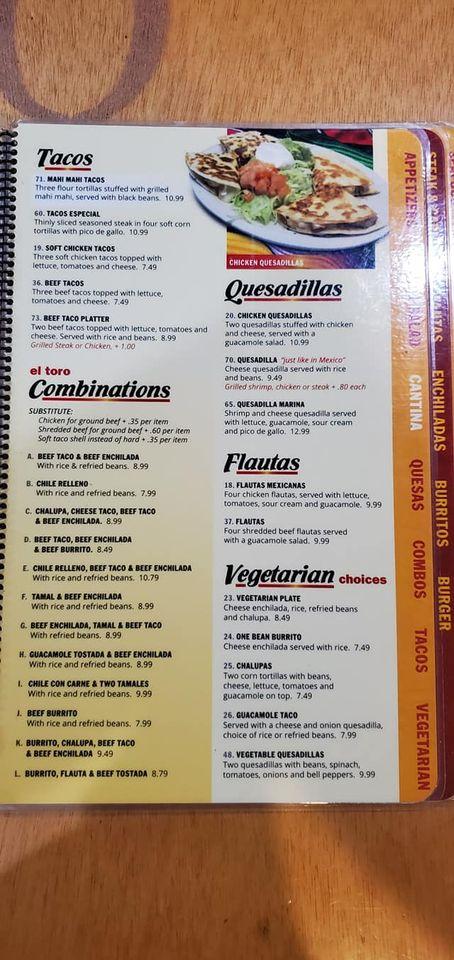 Menu at El Toro Mexican Restaurant, Gulf Shores, Gulf Shores Pkwy
